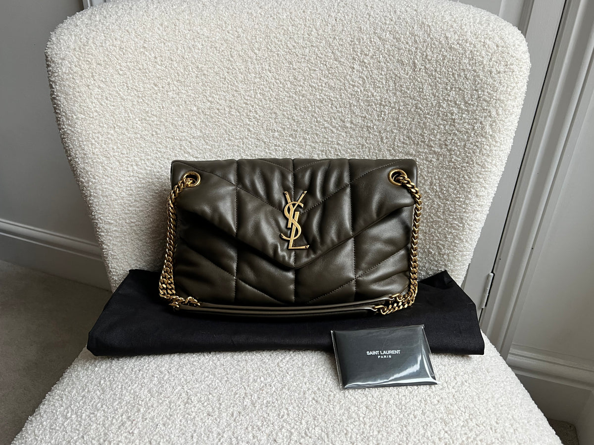 Yves Saint Laurent (YSL) Small Puffer in Light Musk Quilted Lambskin G ...